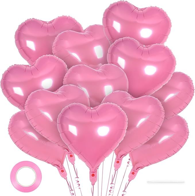 12 Pcs Heart Balloons,18 Inch Gold Heart Shape Foil Balloons Love Ball ...